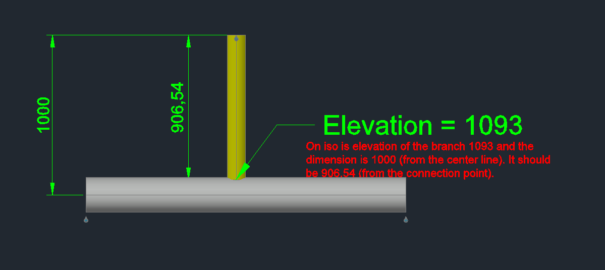 How to dimension a stub-in branch from contact point instead of center ...