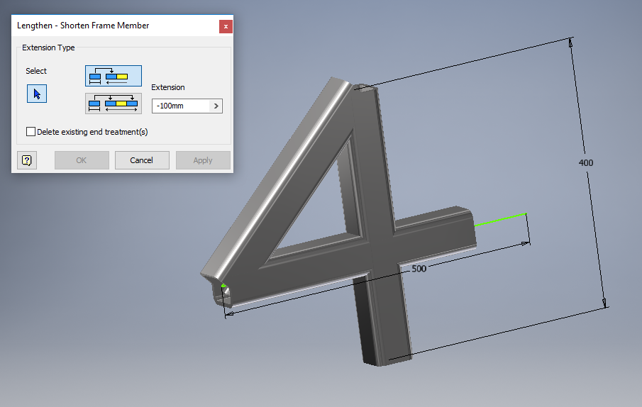 Inventor Frame generator Trim - Extend to Face command does not trim the desired side