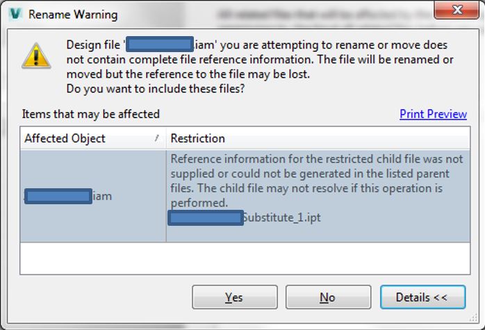 During Autodesk Vault Renaming Of Simplifiedsubstitute Files The Rename Warning Appears 