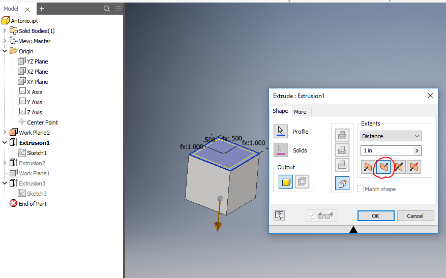 Can you change the direction of the Inventor part model base extrusion without failures ...