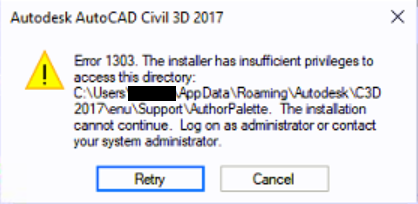 Installing Revit or Suite: Error 1303: The installer has insufficient ...