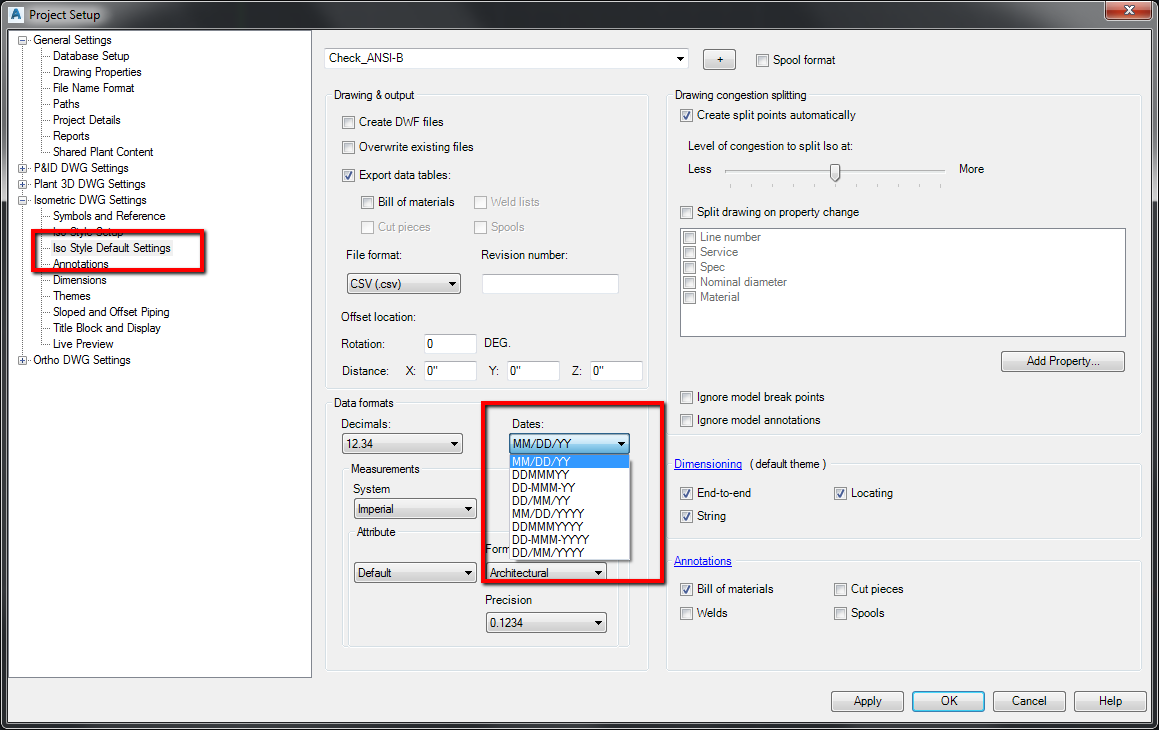 How to change the date format for isometric drawings in AutoCAD Plant 3D?