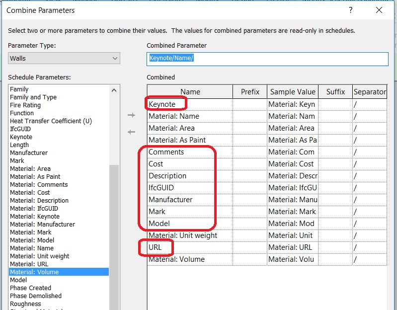 Revit Material Take Off Schedule Using Combined Parameter Material