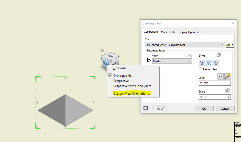 Create a Custom View Orientation for an Inventor IDW or DWG file