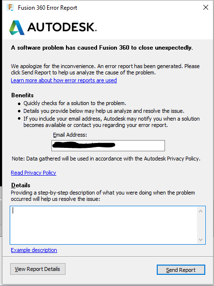 Fusion crashes with Error Report when opening on Windows OS