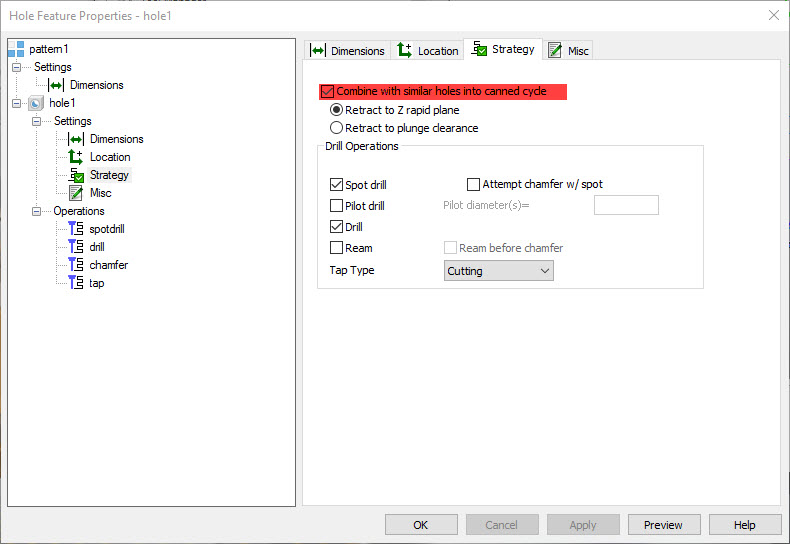 Outputting Canned Cycles for Patterned Hole Features in FeatureCAM