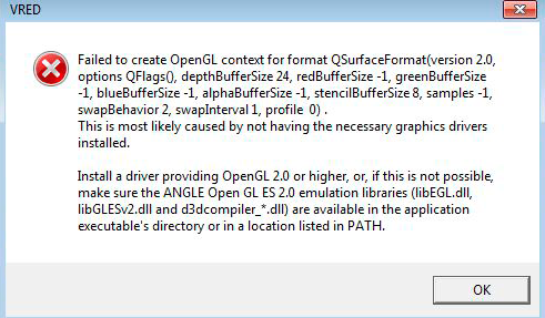OpenGL error when using VRED with Windows Remote Desktop