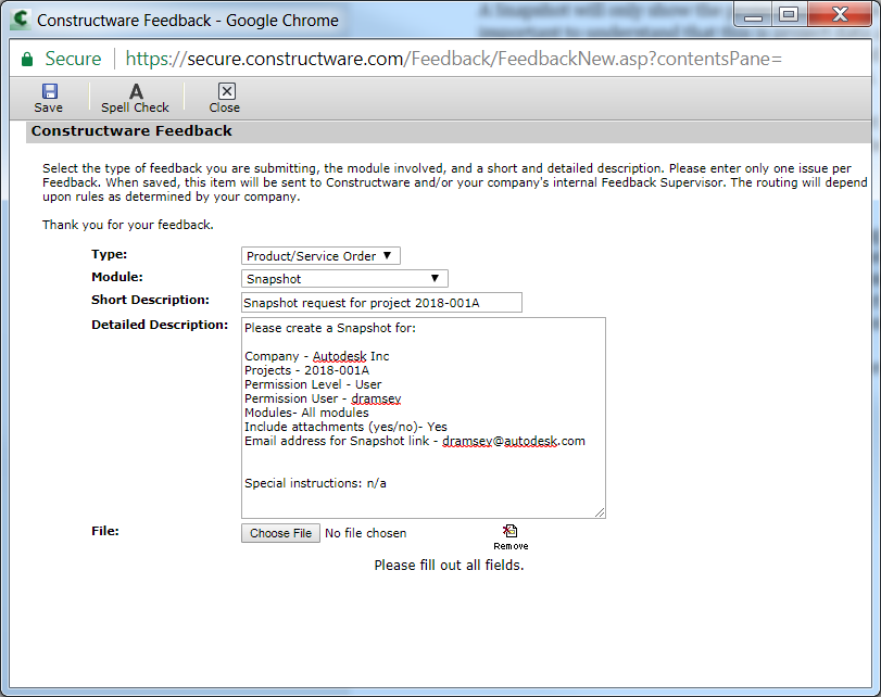 What information is required to request a Snapshot through the ...