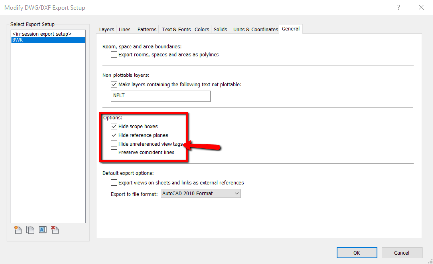 Section line in depended view does not appear while DWG export from Revit