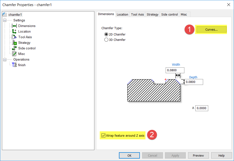 How wrap a chamfer around the C-axis in FeatureCAM