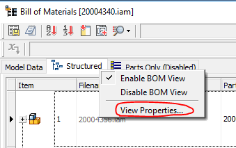 Inventor Assembly BOM not showing an expanded sub assembly when viewed