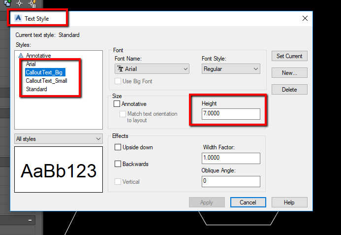How to change the Callout view text size in Advance Steel