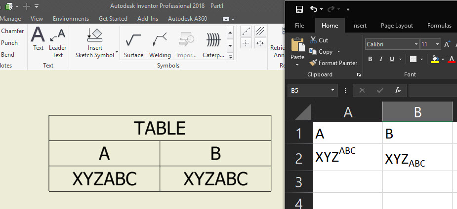 Inventor: Subscript and Superscript in Text or tables