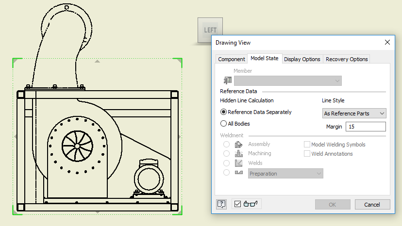 Part set to Reference in an Inventor Assembly is cut off of the Drawing ...