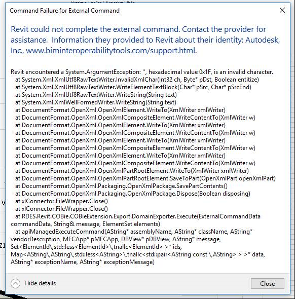 CoBIE Extension for Revit fails to export types and components