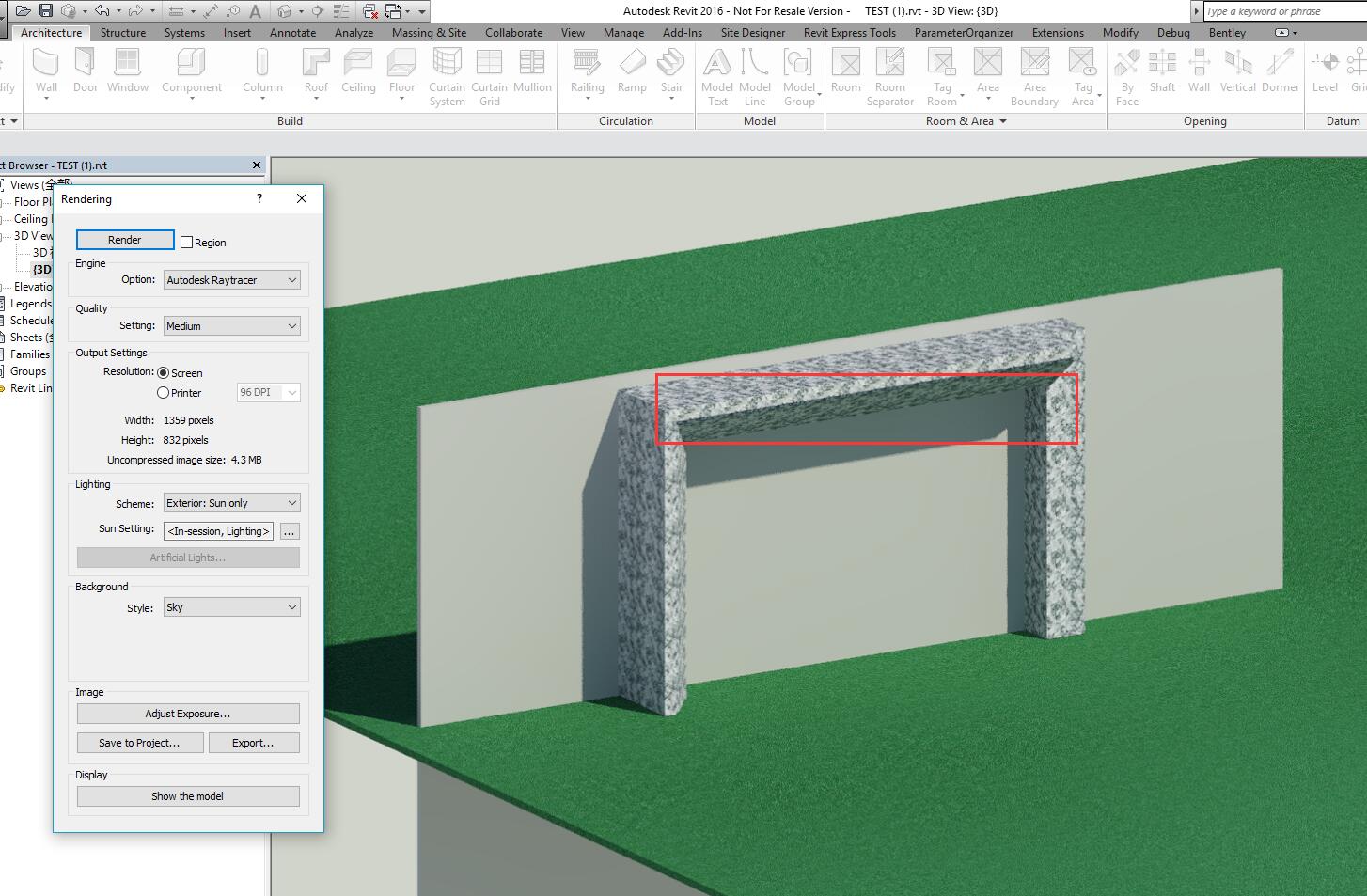 Revit material shows reflection when rendering with angle element