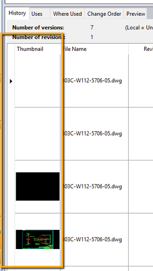 Thumbnail previews of AutoCAD files are black or white in Vault history tab