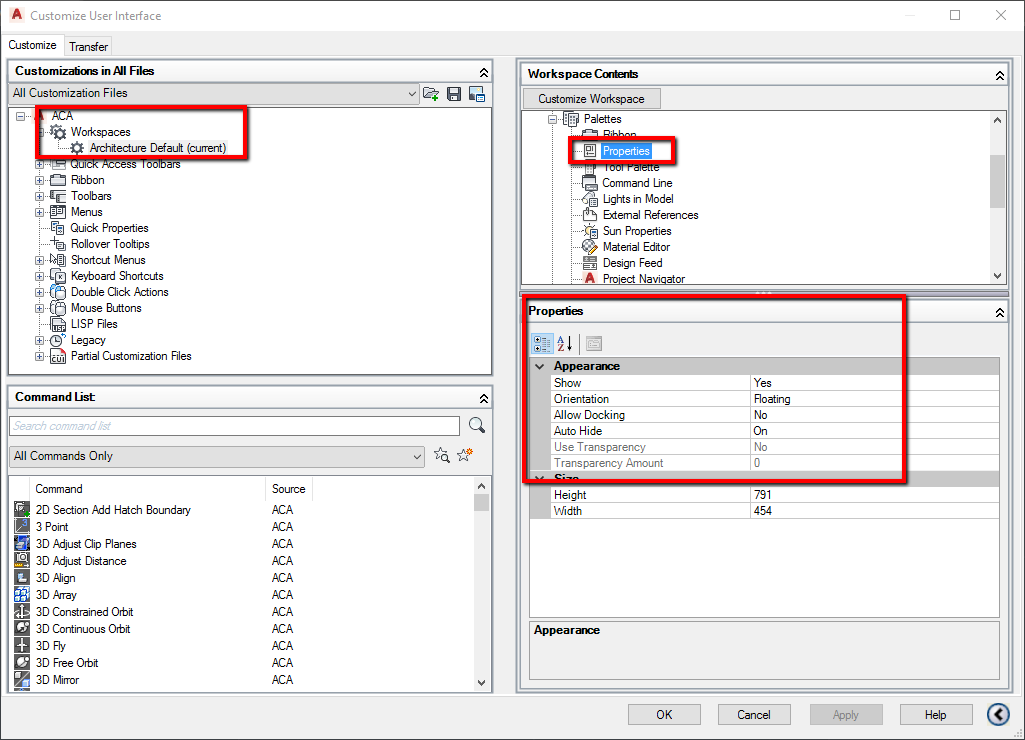 Autocad Properties Palette Not Showing Draw Spaces