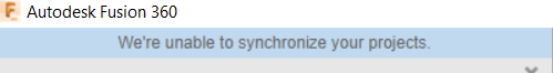 "CB_URF - We're unable to synchronize your projects." when trying to access projects in Fusion