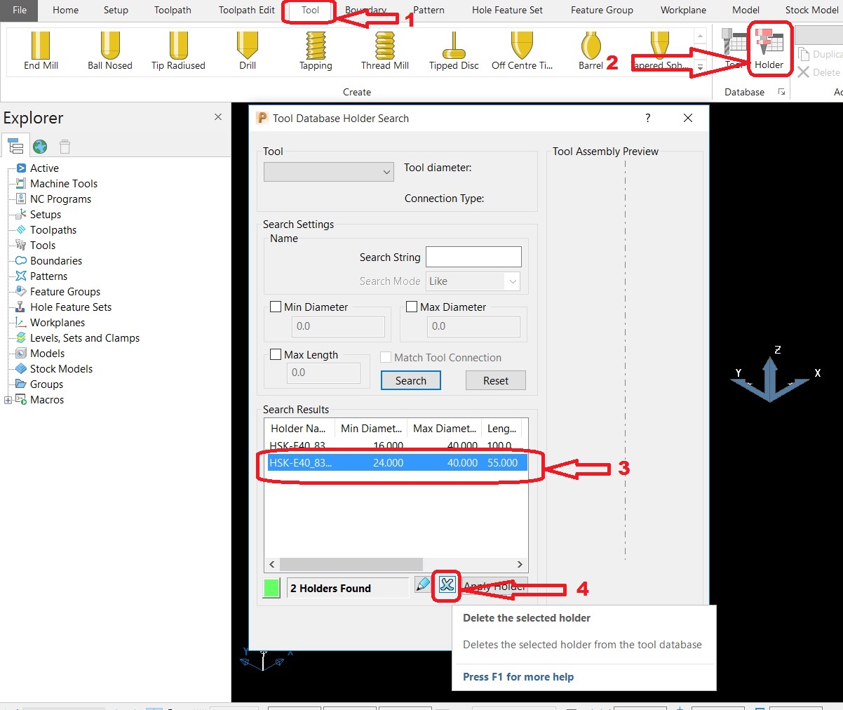 How to delete unwanted tool holder from tool database in PowerMill