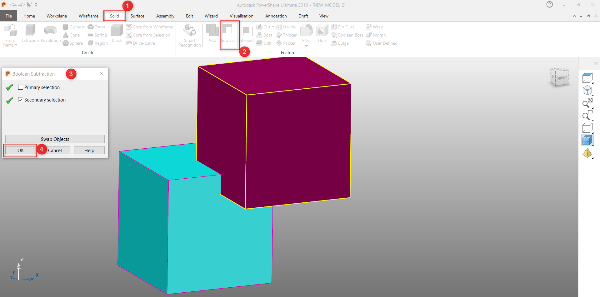 Unable to subtract solid from main solid in PowerShape.