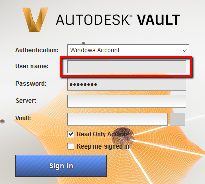 When logging into Vault thin client with Windows Authentication the username is blank