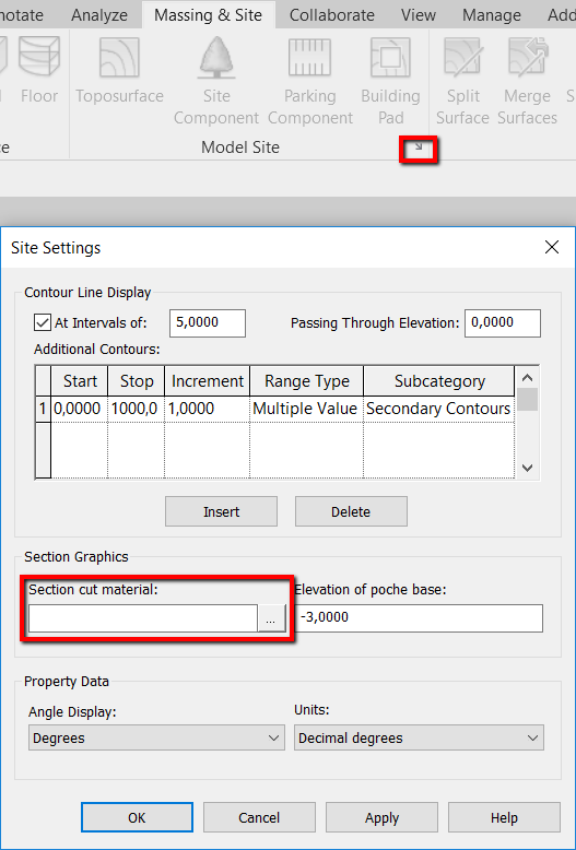 Missing cut fills of topography in sections in Revit