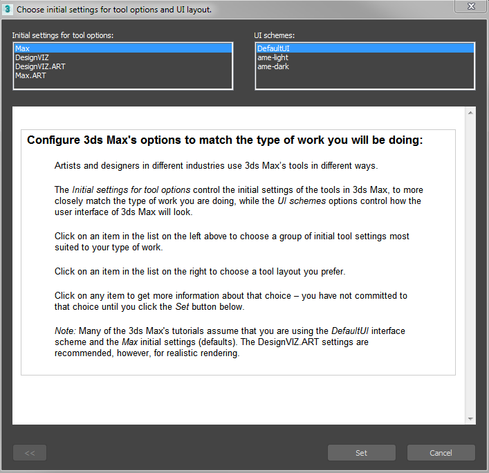 Black text fields, buttons, and sections of the 3ds Max UI