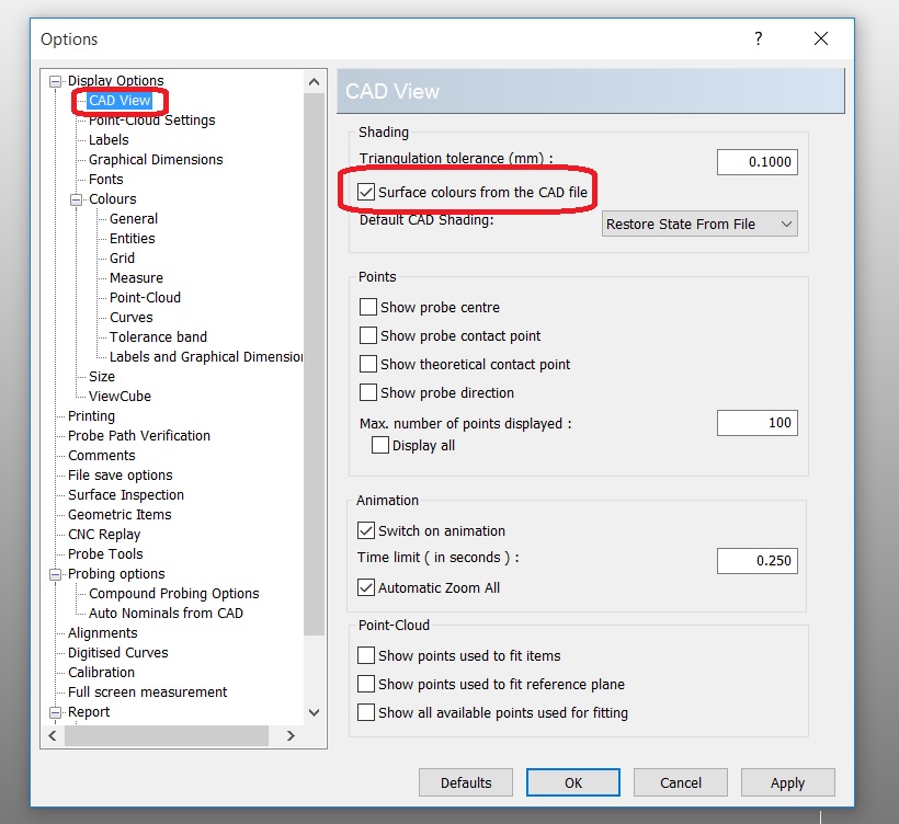 如何在PowerInspect中启用CAD模型表面颜色