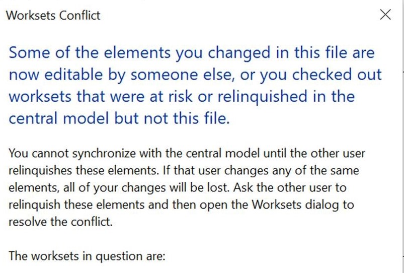 Resolve At Risk Worksets warning on Revit model open.
