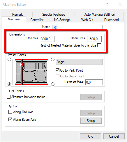 How to change the settings to nest for a different sheet size in CAMduct