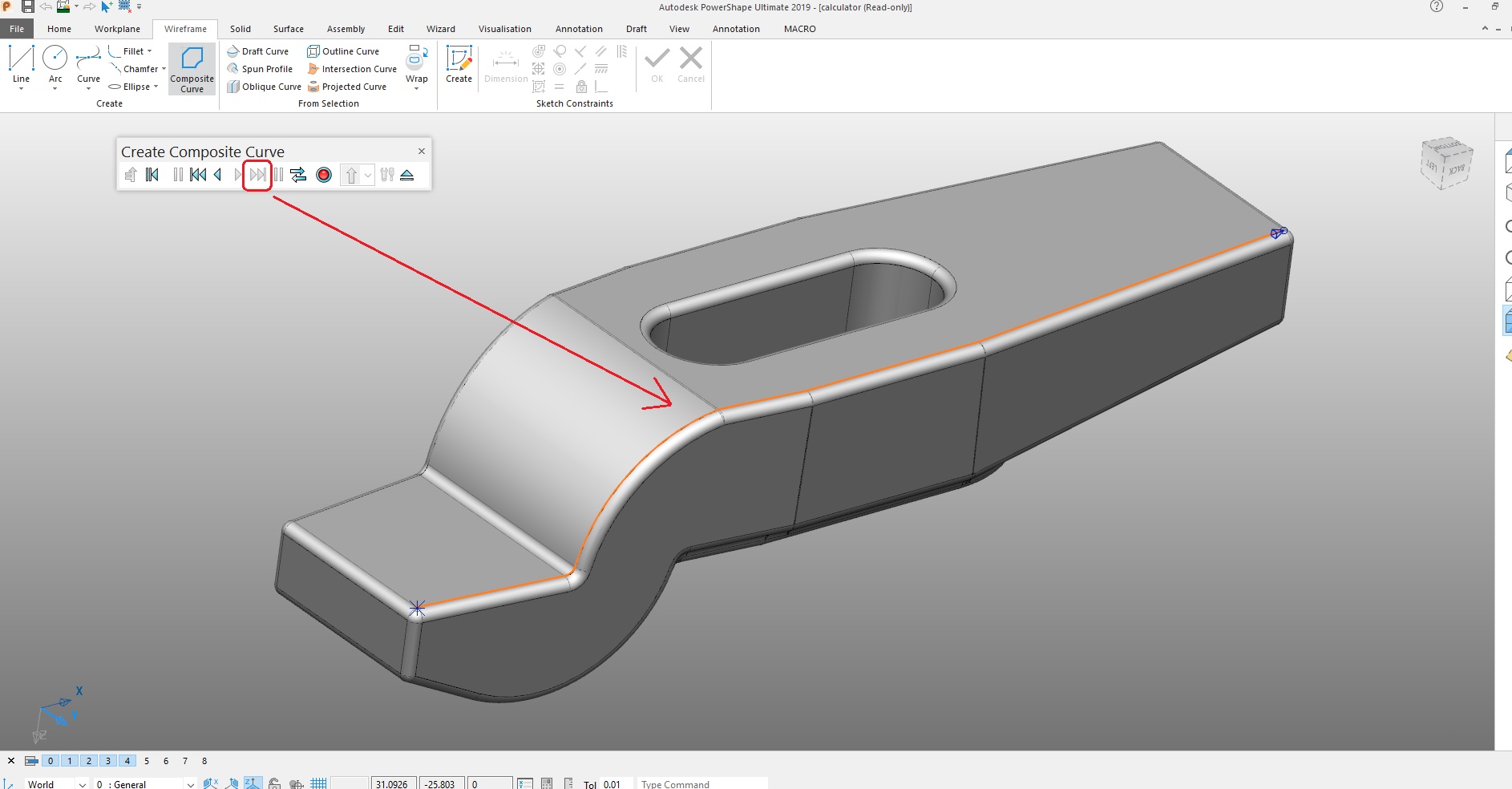 How to extract a curve or create a composite curve defining start point and end point in PowerShape.
