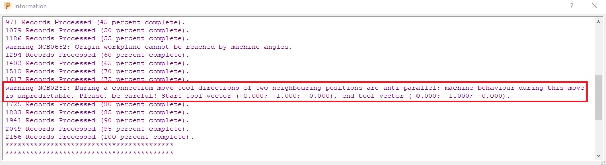 Getting Anti Parallel Message When Postprocessing Nc Program Containing Consecutive Toolpaths