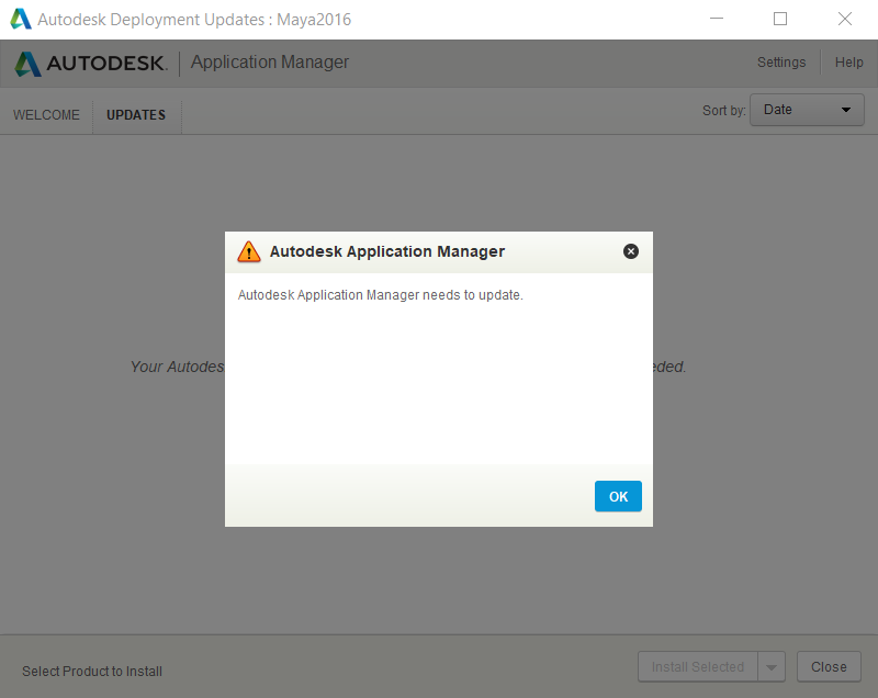 向现有展开添加更新时显示“Autodesk Application Manager需要更新”