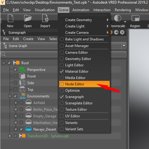Environments can't be switched in VRED