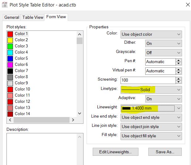 Custom pen style settings in CTB or STB plot different from AutoCAD drawing