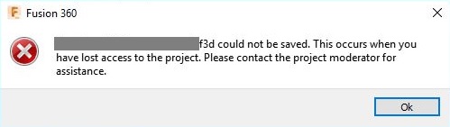 could not be saved. This occurs when you have lost access to the ...