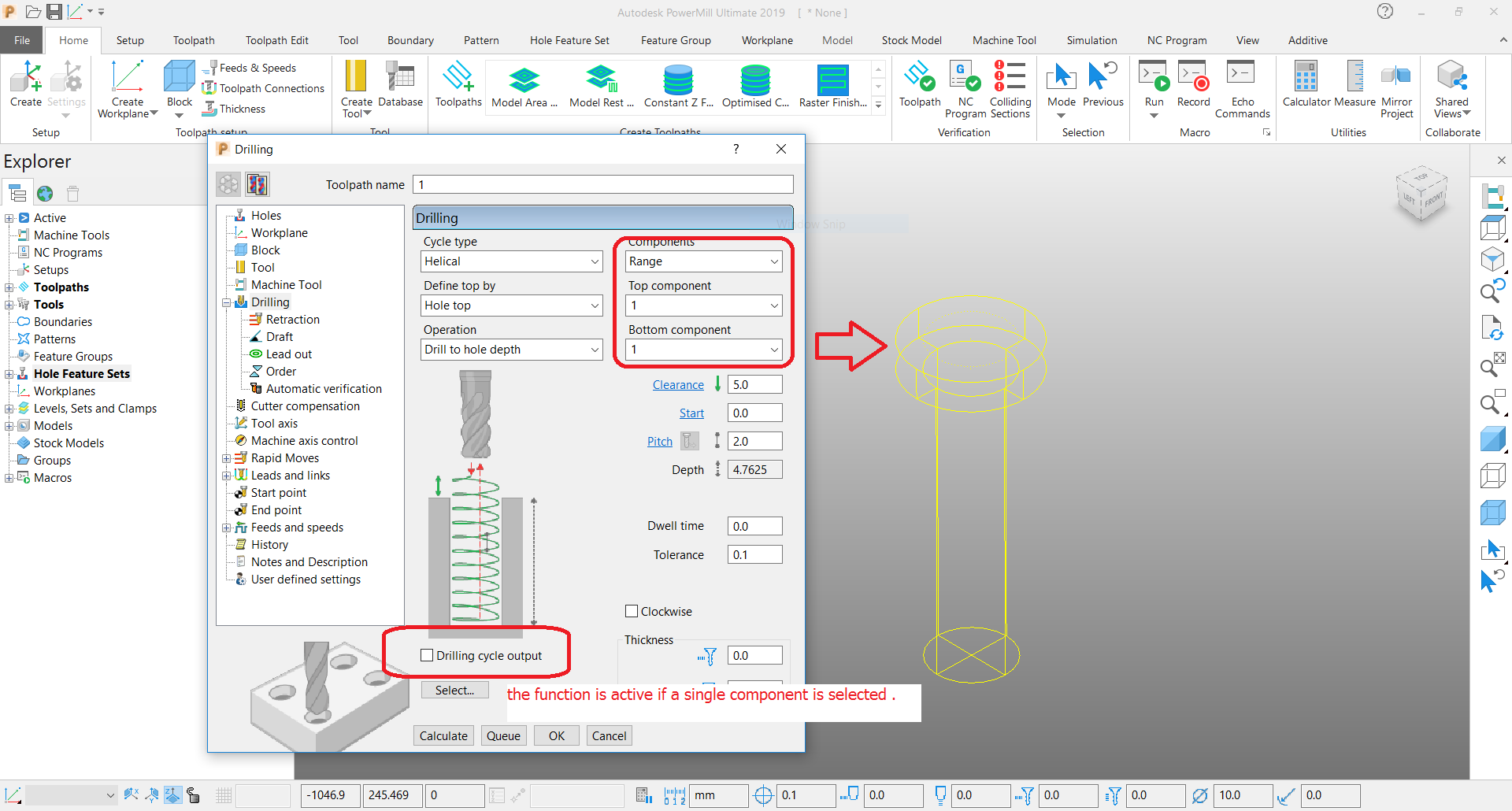 Unable to set Drilling cycle output with Helical drilling toolpath in ...