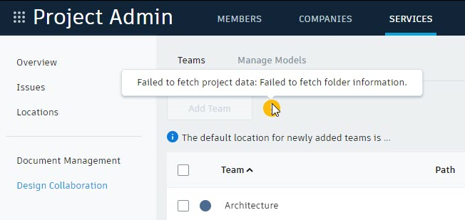 "Failed to fetch project data: Failed to fetch folder information" when adding members to Teams ...