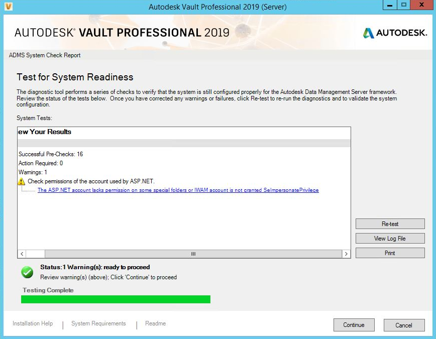 在Vault ADMS系统预检查期间显示“ASP.NET帐户缺少对某些特殊文件夹的权限，或IWAM帐户未授予SelmpersonatePrivelege”