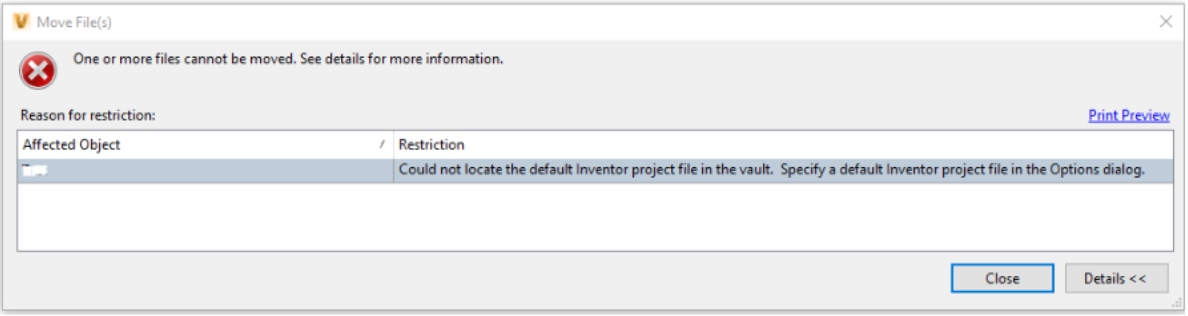 "Could not locate the default Inventor project file..." when trying to move or rename an ...
