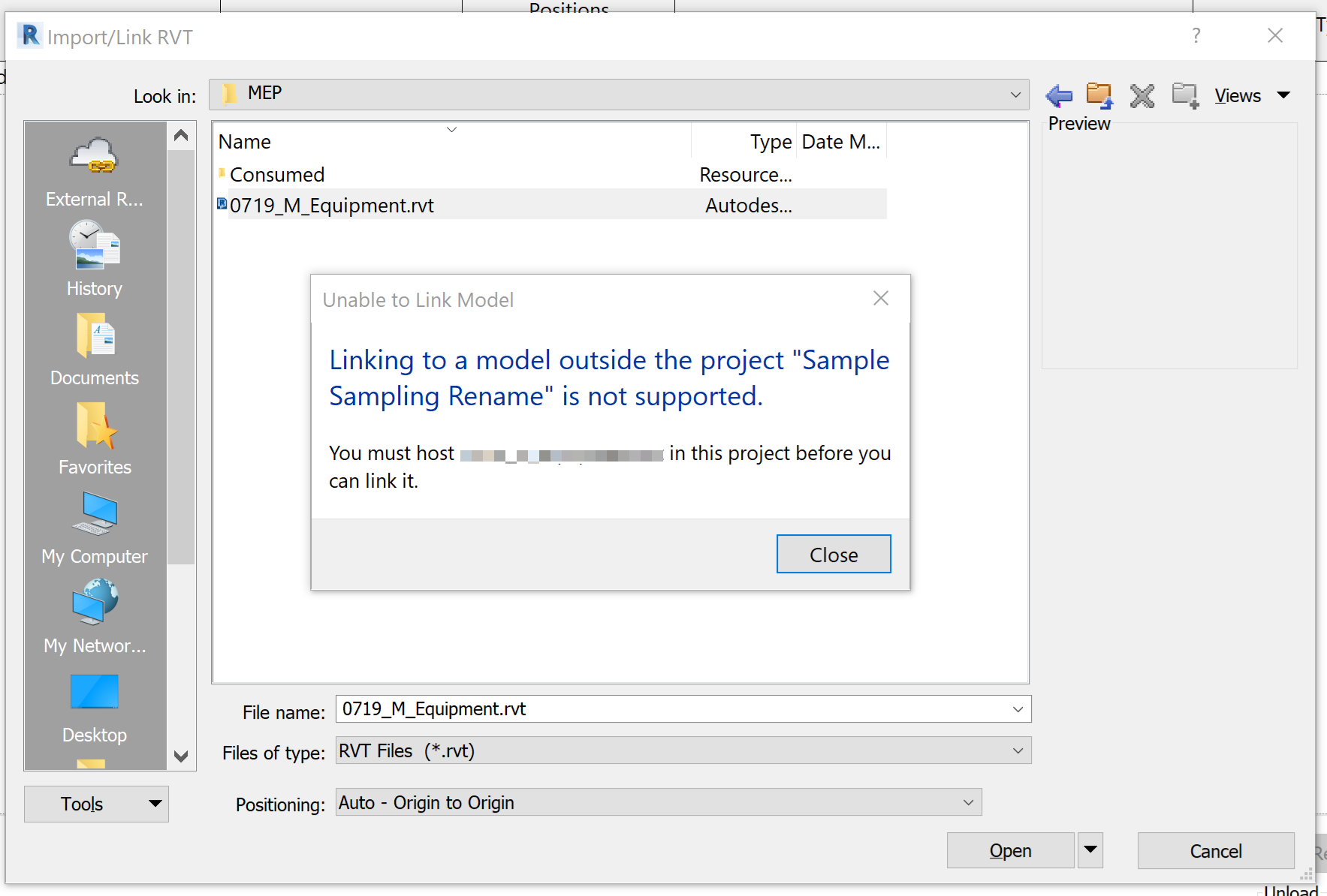 "Linking to a model outside the project...is not supported" when ...