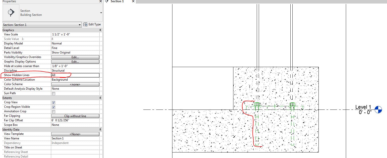 Structural connections do not display hidden lines in Revit