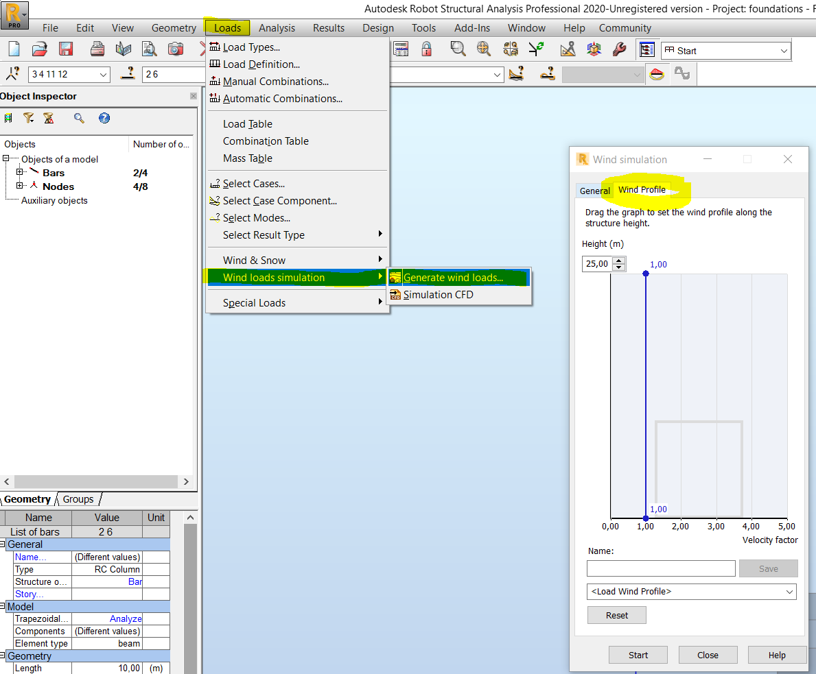 如何在 Robot Structural Analysis 中定义风模拟压力曲线的任意系数