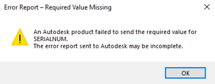 "An Autodesk product failed to send the required value for SERIALNUM" in PowerShape.