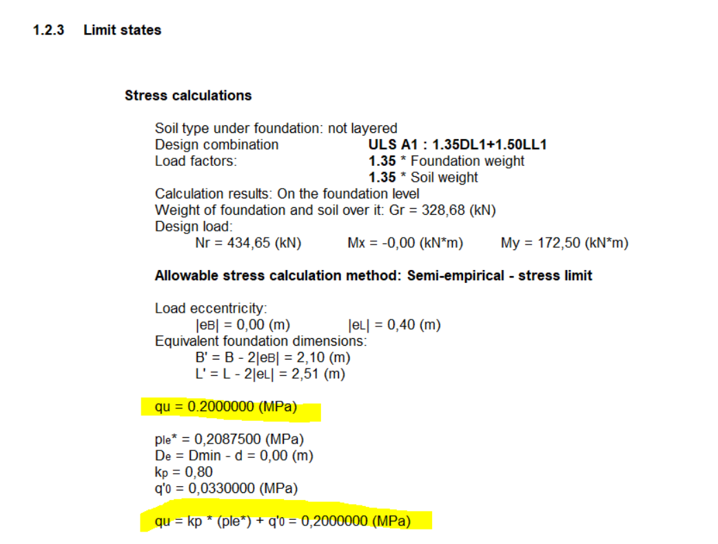 How is soil capacity calculated, according EC7 semi empirical stress limit method, in Robot ...