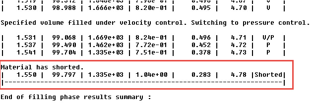 填充分析结果在 Moldflow 中出现短射