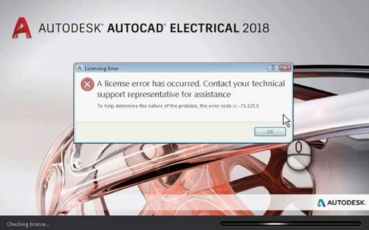 "A license error has occurred. Error code is: -73.125.0" when launching ...