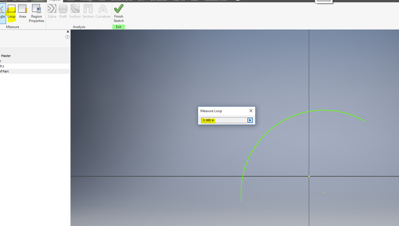 Inventor : How to measure an arc in sketch mode