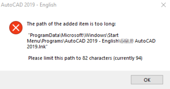 Error: "The path of the added item is too long Please limit this path ...